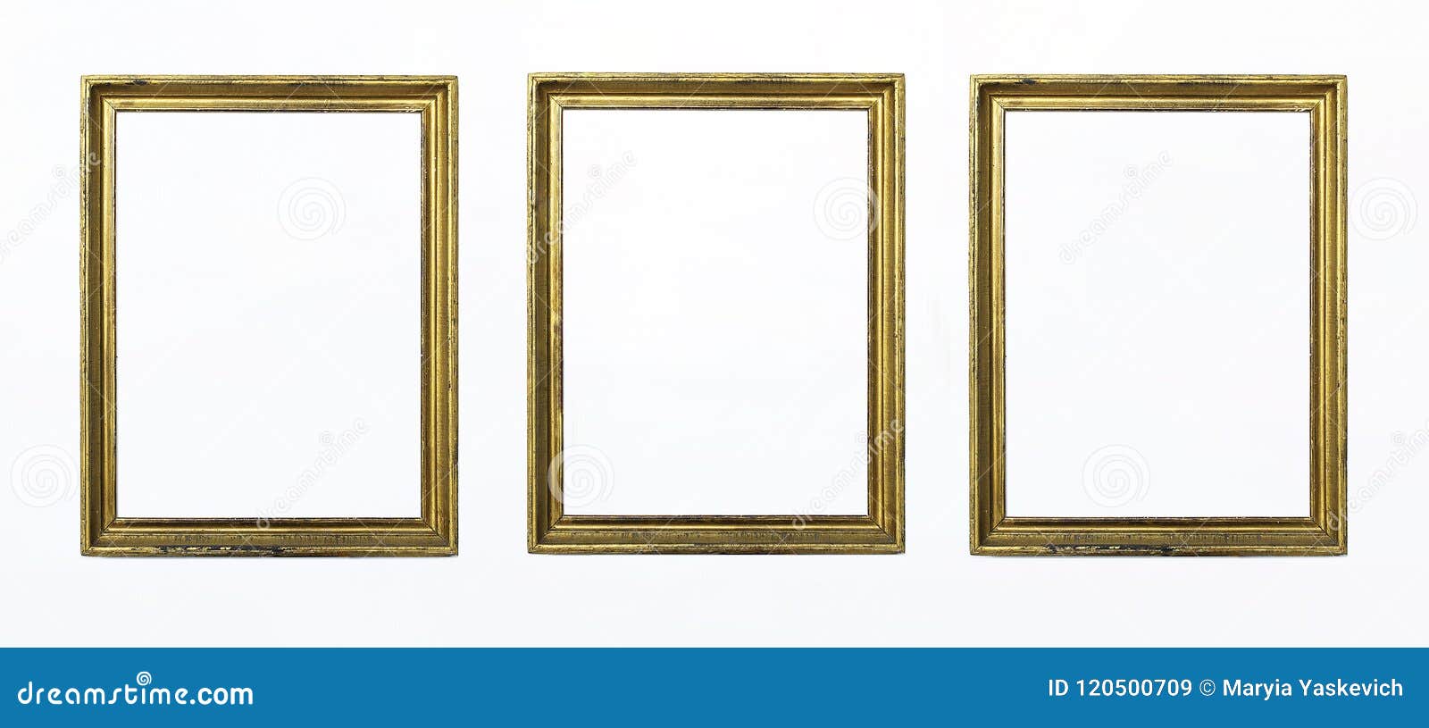 Three Gold Rectangular Frames for Painting or Picture on White ...