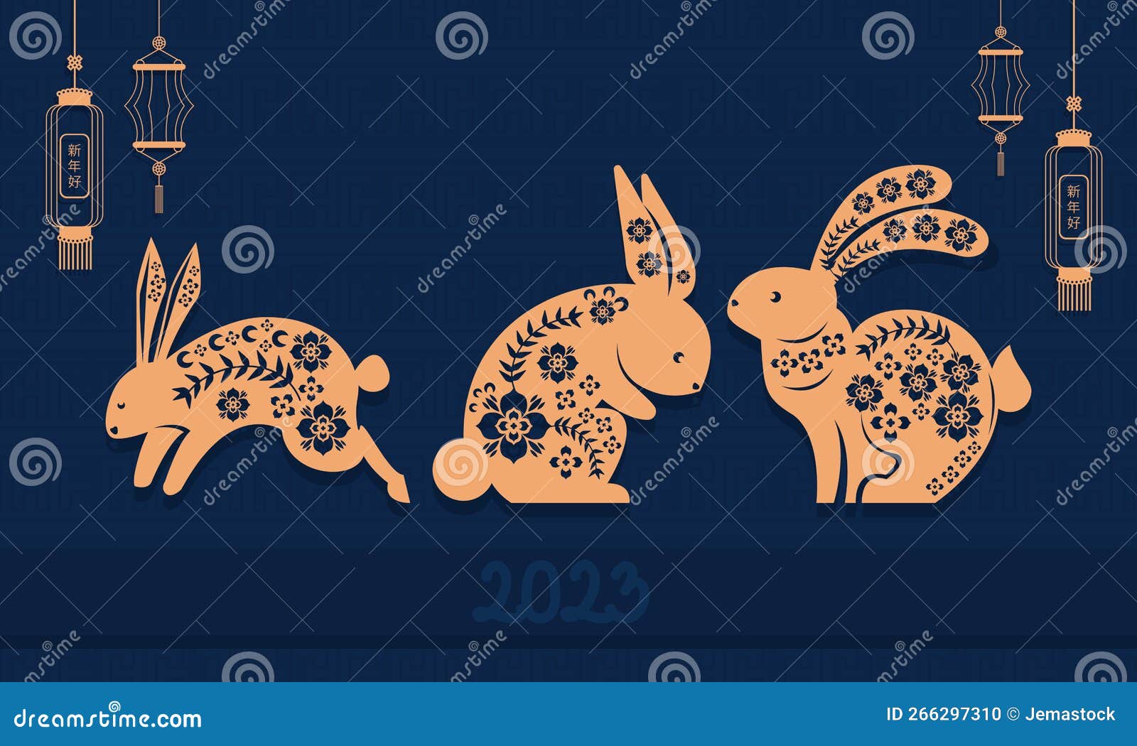 Three Golden Chinese Rabbits Stock Vector - Illustration of design ...