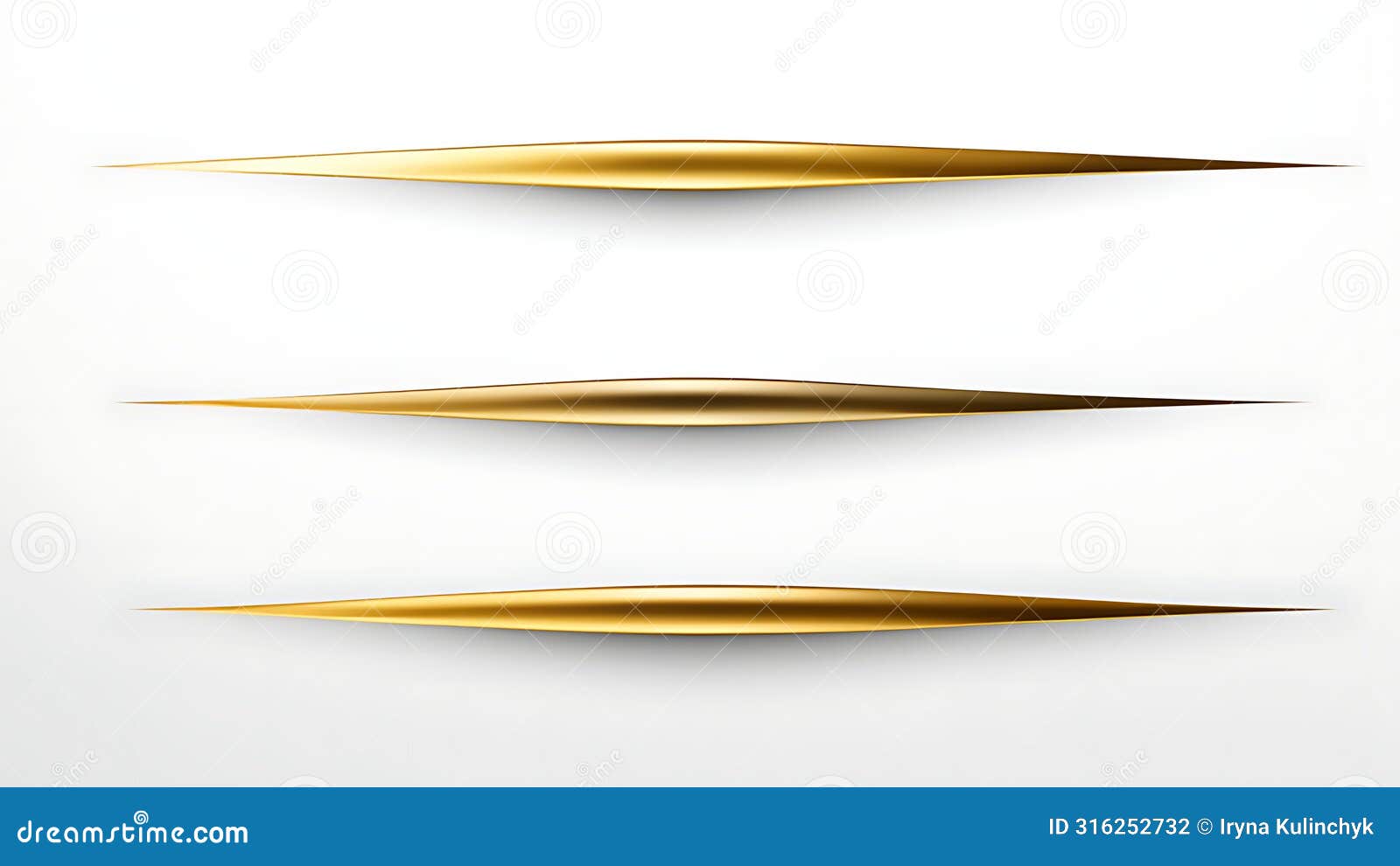 Three Golden Horizontal Lines Isolated on a White Background. Shiny ...