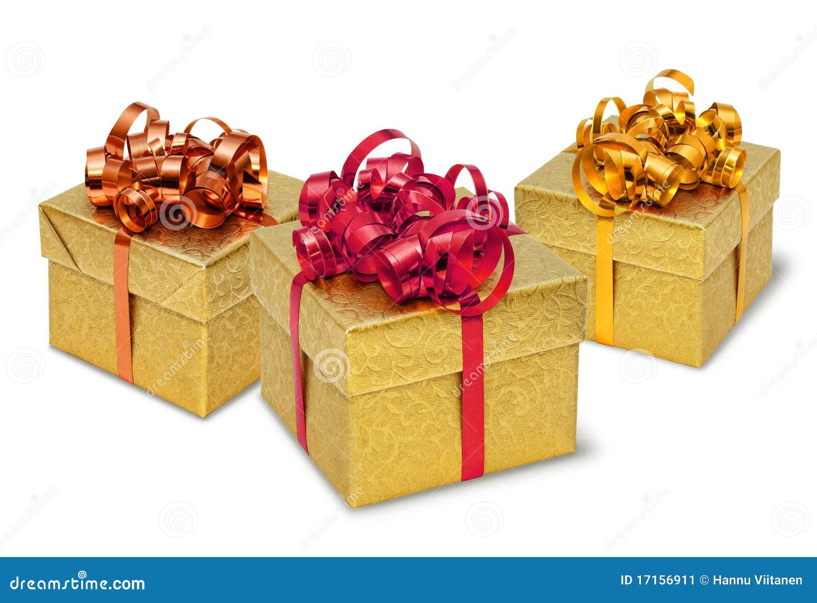 Three Golden Present Gift Boxes Stock Image - Image of celebration ...