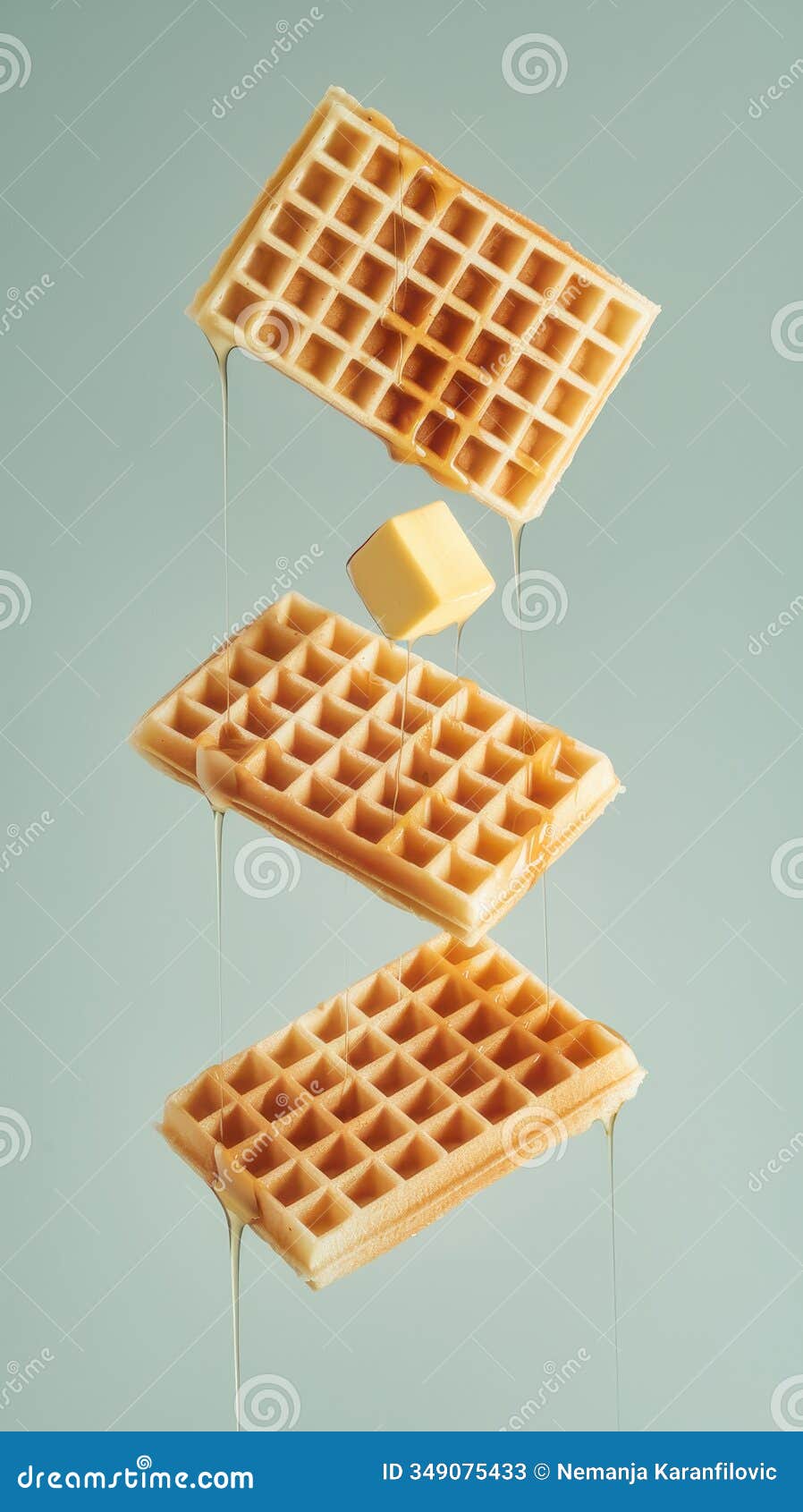 Three Golden Rectangular Waffles Stacked Vertically on Each Other Stock ...