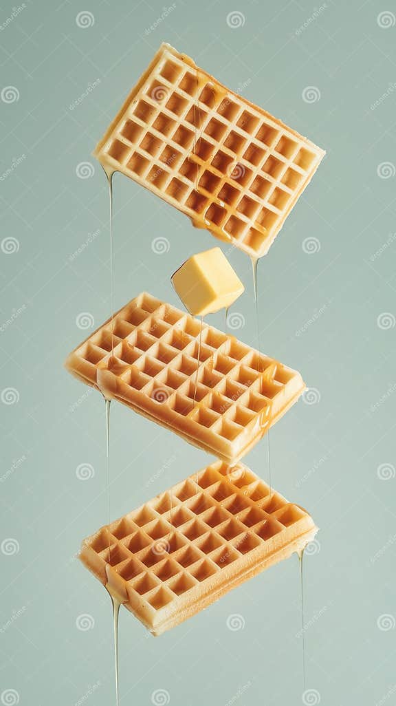 Three Golden Rectangular Waffles Stacked Vertically on Each Other Stock ...