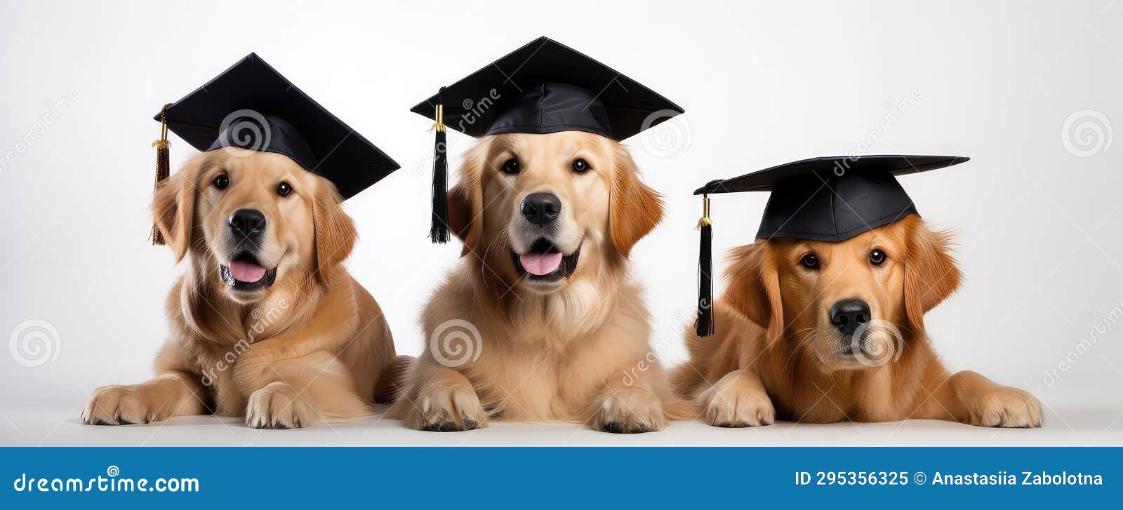 Three Golden Retrievers in Graduation Hats Stock Illustration ...
