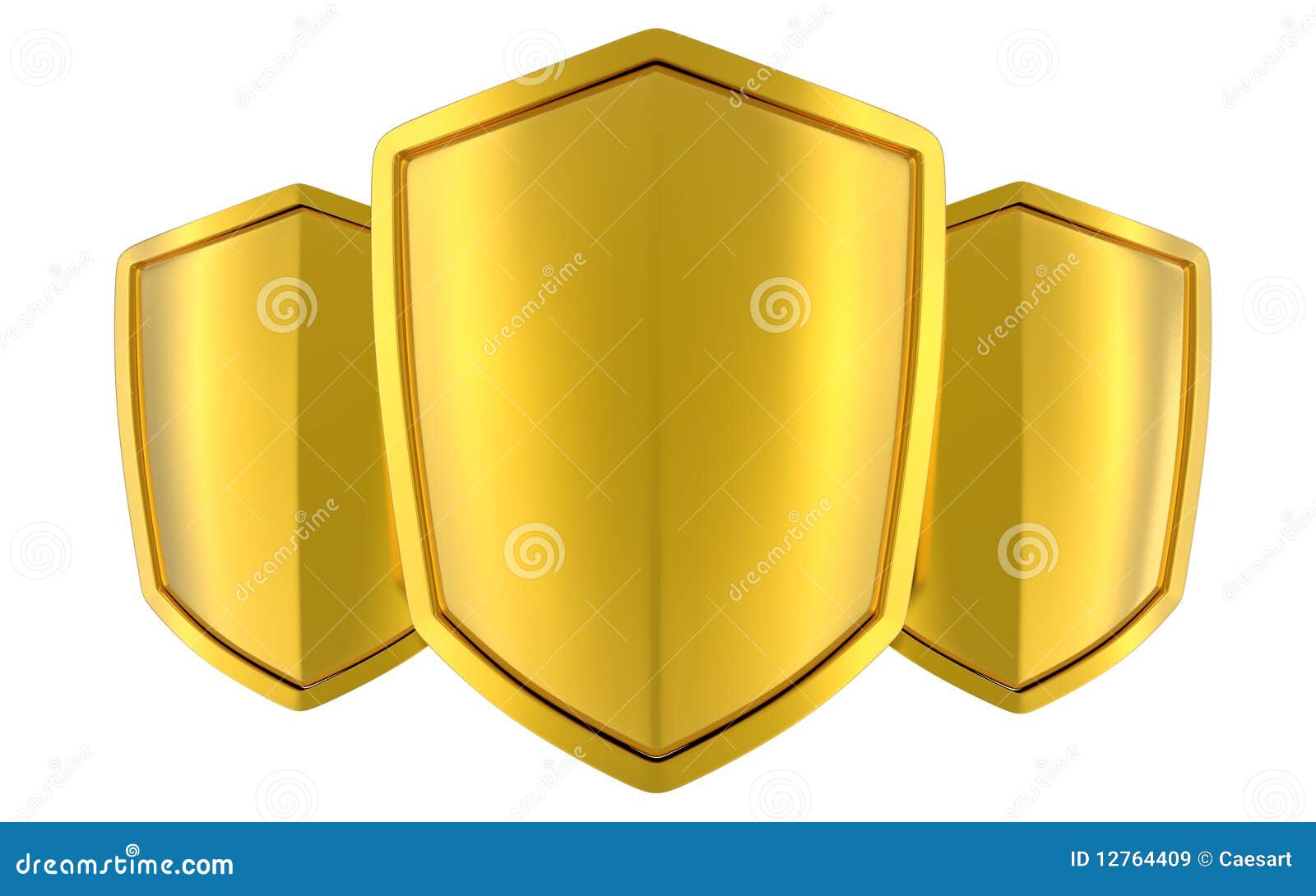 Three golden shields stock illustration. Illustration of chrome - 12764409