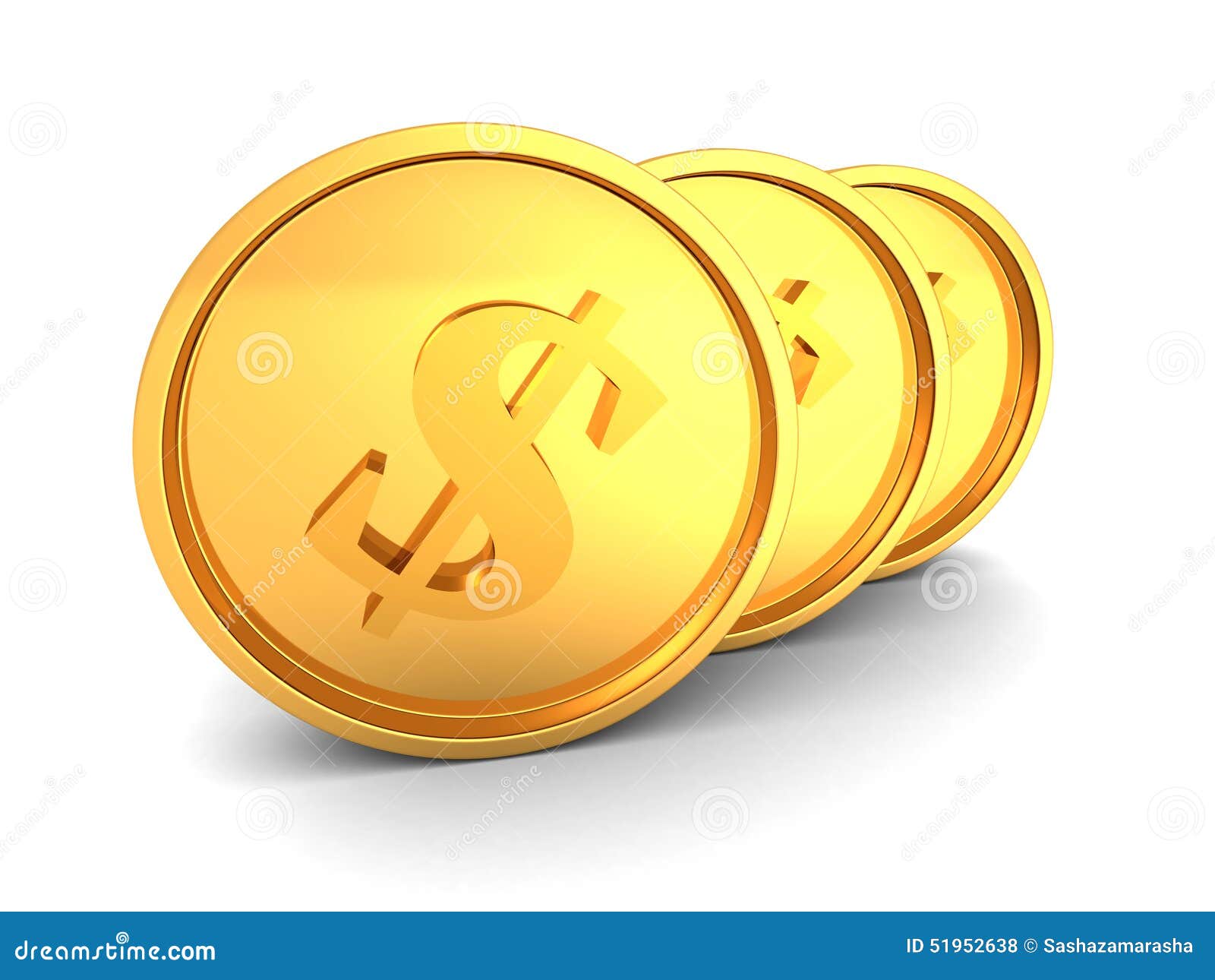 Three Golden Shiny Dollar Currency Coins Stock Illustration ...