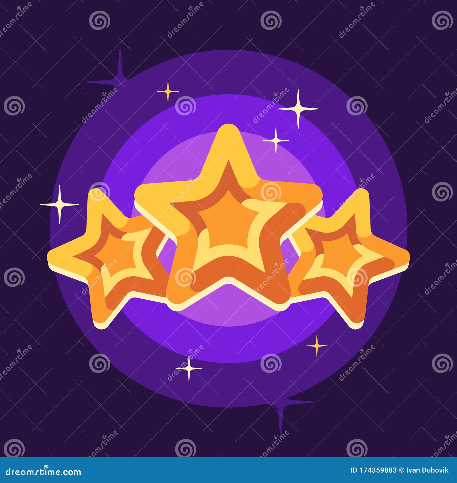 Three Golden Stars on Purple Background Flat Illustration Stock Vector ...