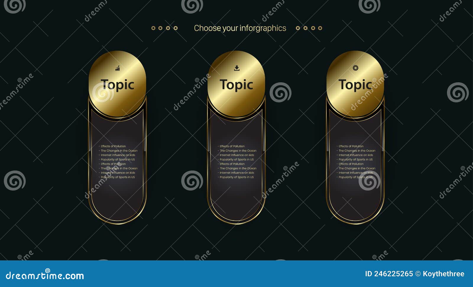 Three Golden Steps Buttons Web Design on Dark Background, 3 Premium ...