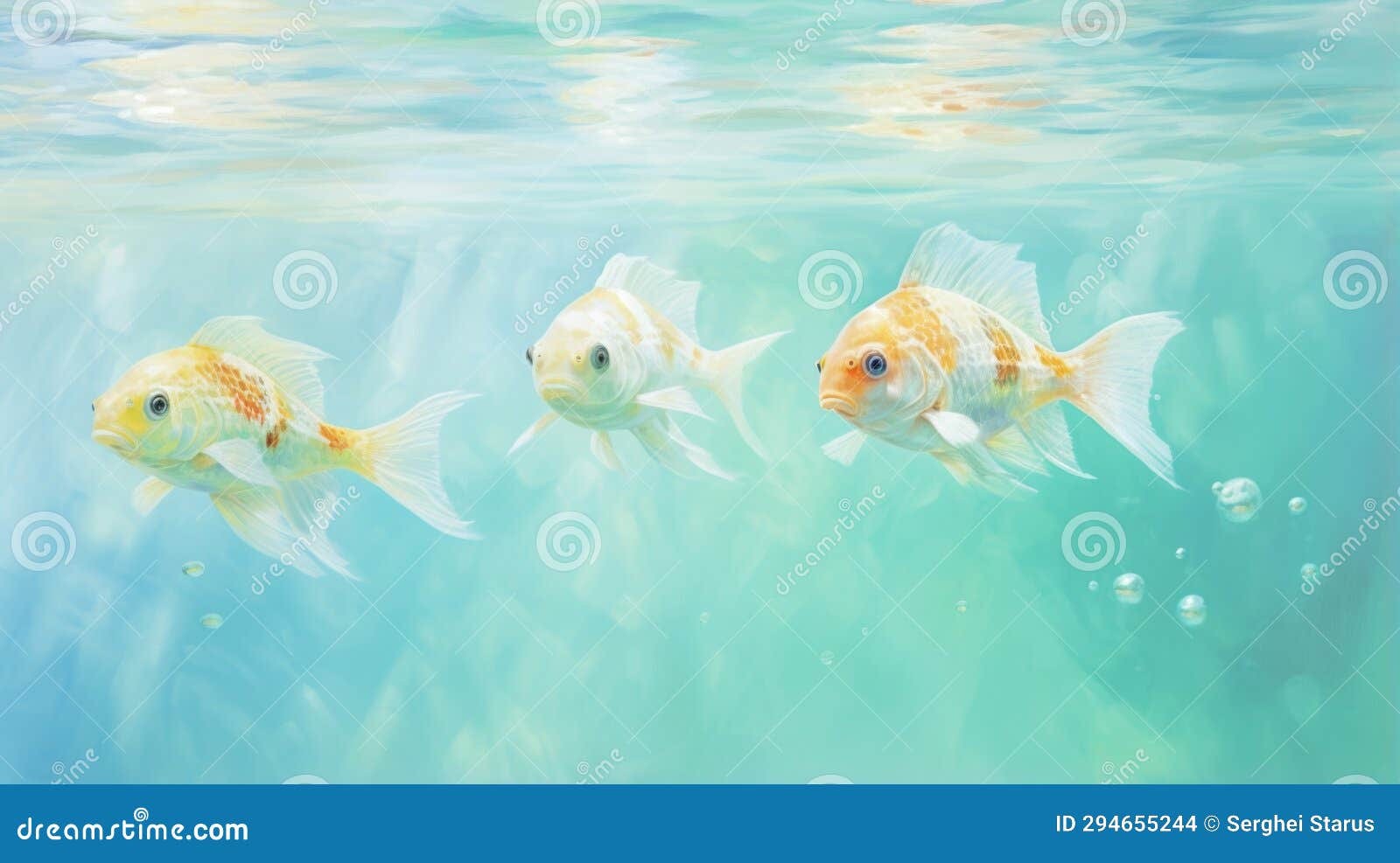Three Goldfish Swimming in the Water, AI Stock Illustration ...