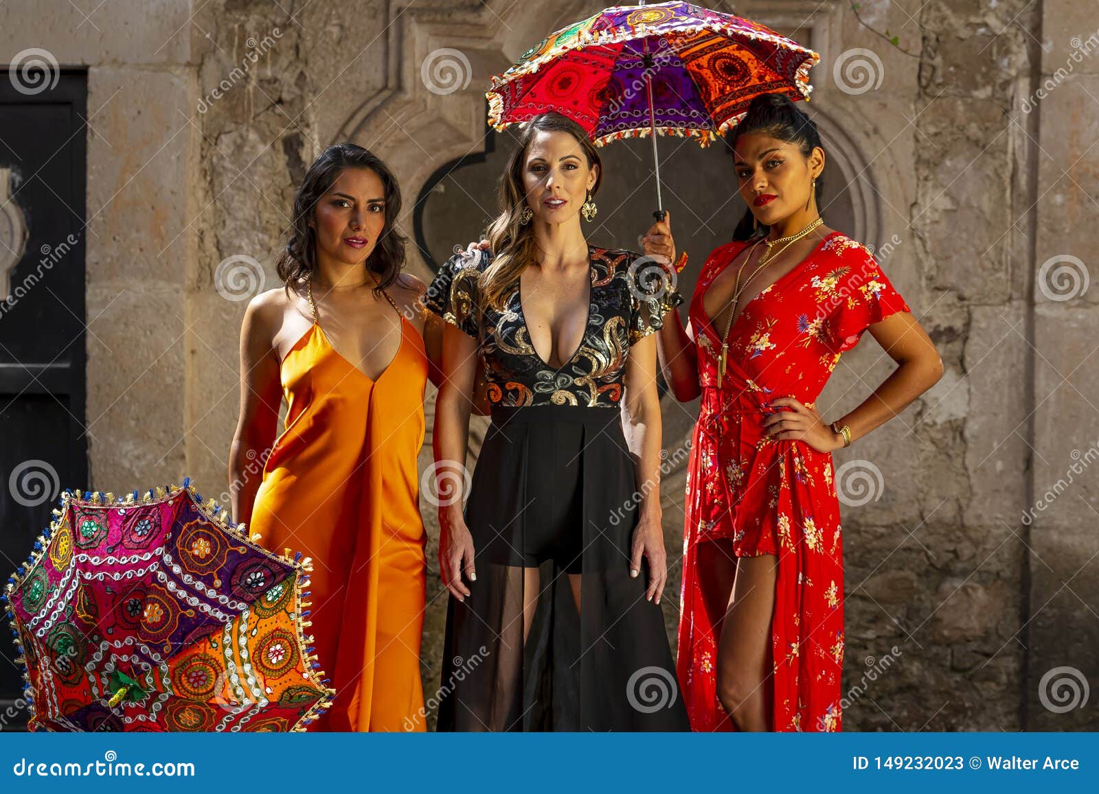 Three Lovely Hispanic Brunette Models Pose Outdoors on a Mexican Ranch ...