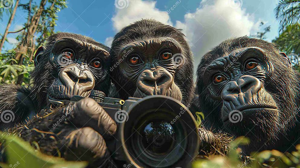 Three Gorillas Capturing Their Experience with a Camera from a Unique ...