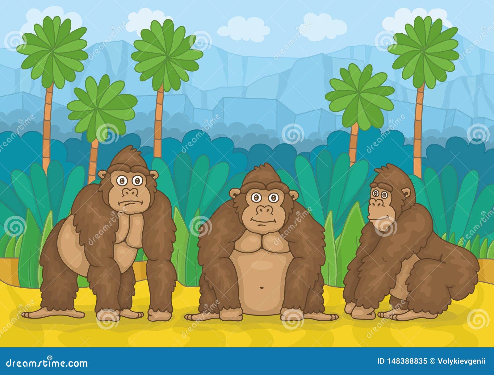 Three Gorillas On A Podium Royalty-Free Cartoon | CartoonDealer.com ...