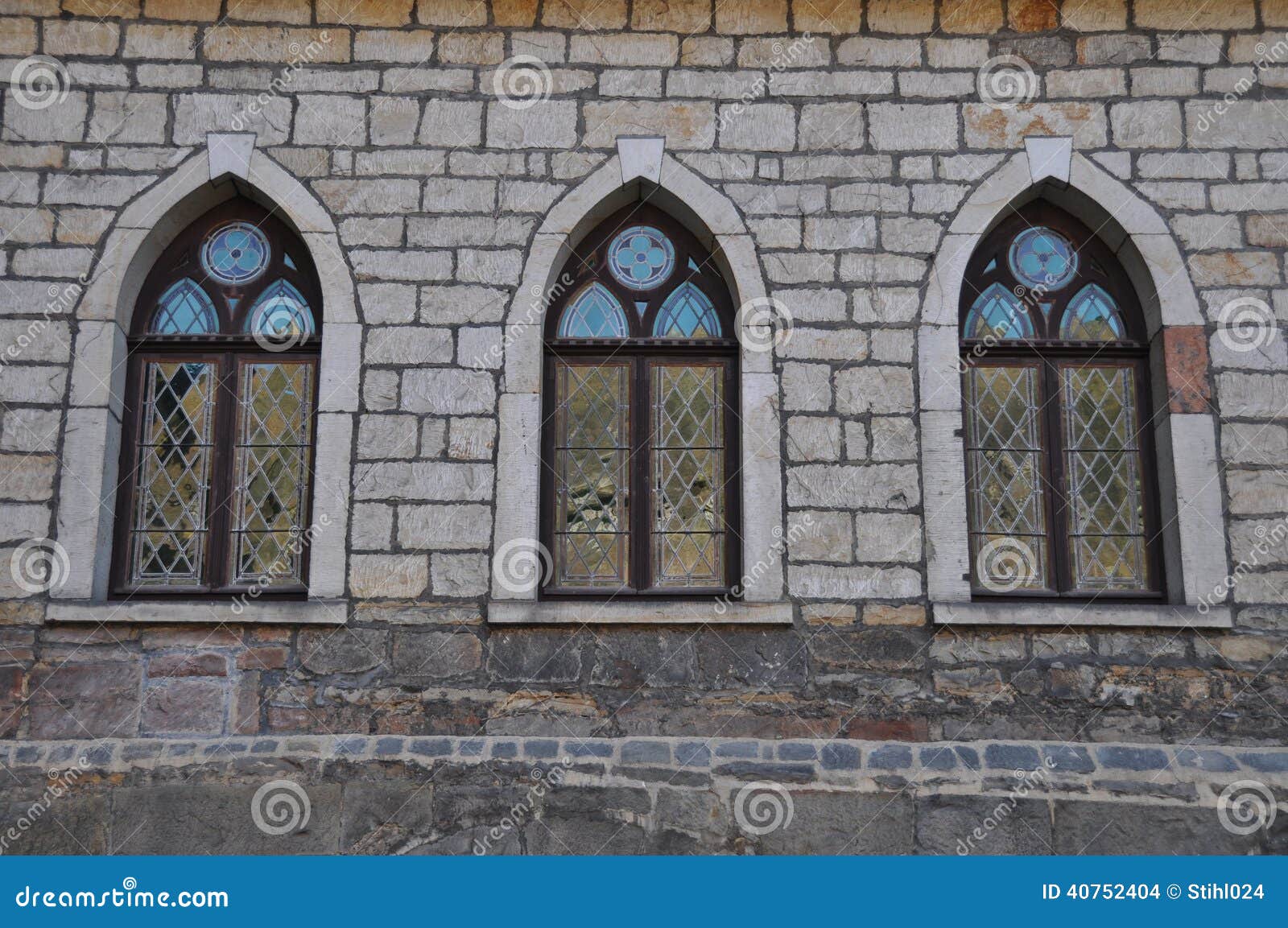 Three Gothic Church Windows Stock Photo - Image of windows, wall: 40752404