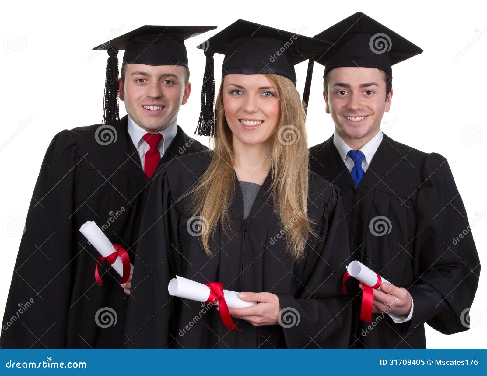 Three Graduate with Scrolls Against a White Background Stock Image ...