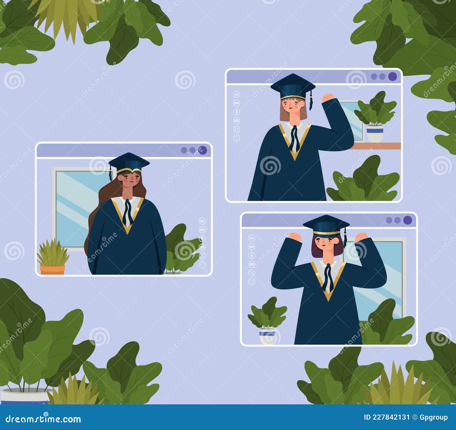 Three graduate students stock vector. Illustration of college - 227842131