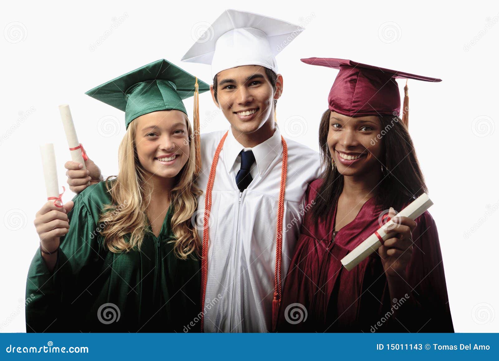 Three Graduates in Cap and Gown Stock Image - Image of proud, happy ...
