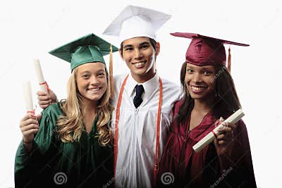 Three Graduates in Cap and Gown Stock Image - Image of proud, happy ...