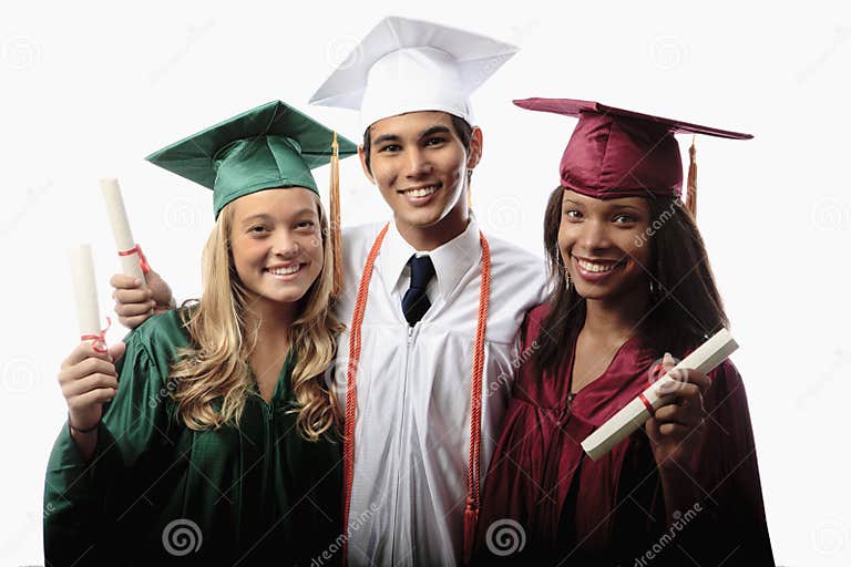 Three Graduates in Cap and Gown Stock Image - Image of proud, happy ...