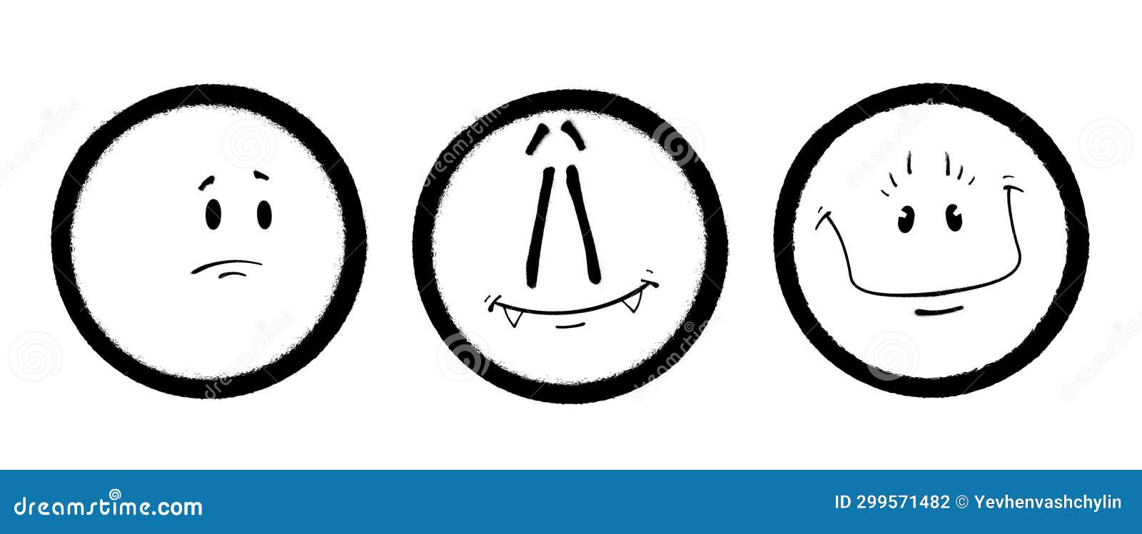 Three Graffiti Emoticons. Smiling Face Painted Spray Paint. Vector ...