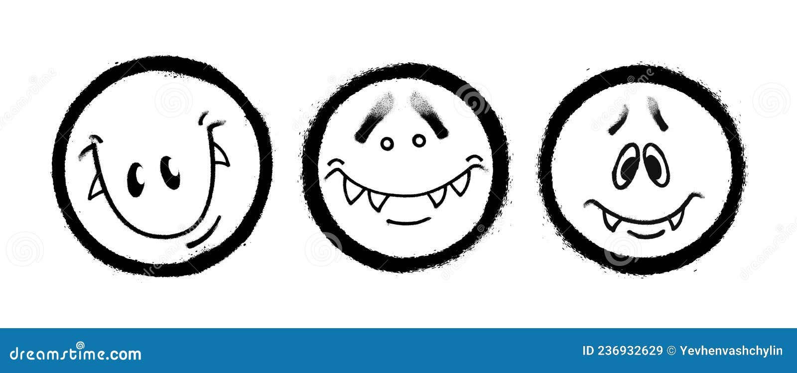 Three Graffiti Emoticons. Smiling Face Painted Spray Paint Stock Vector ...
