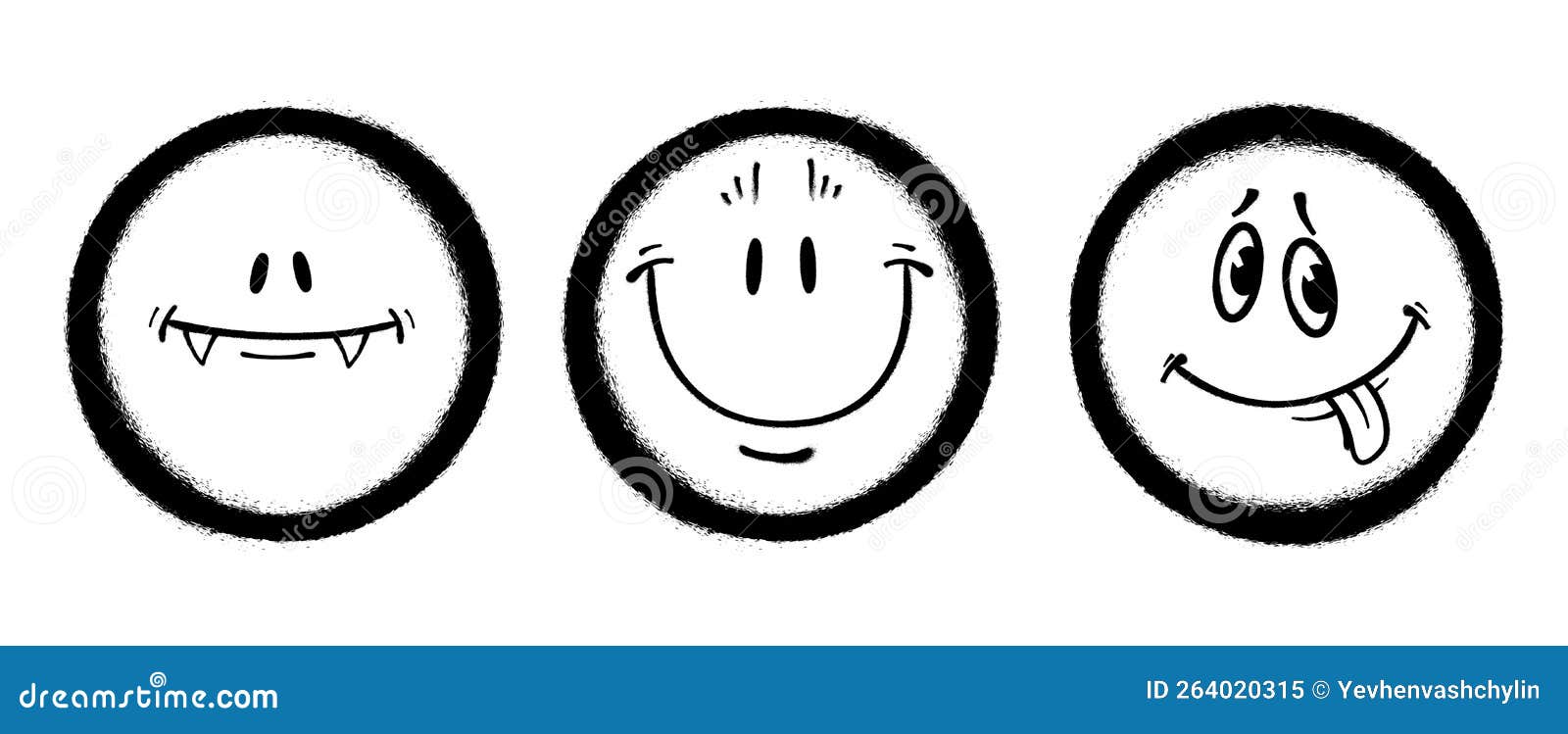 Three Graffiti Emoticons. Smiling Face Painted Spray Paint Stock Vector ...