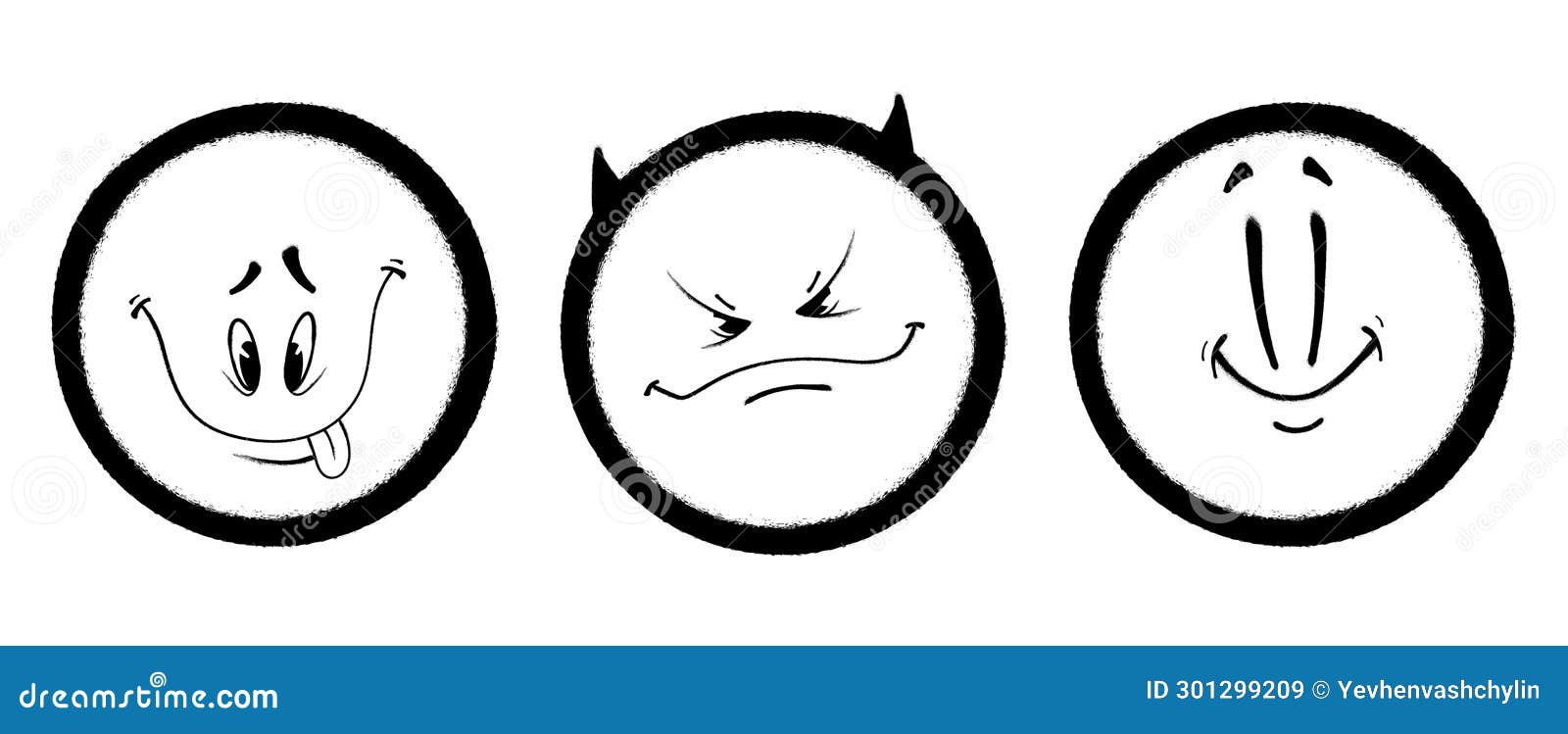 Three Graffiti Emoticons. Smiling Face Painted Spray Paint Stock Vector ...