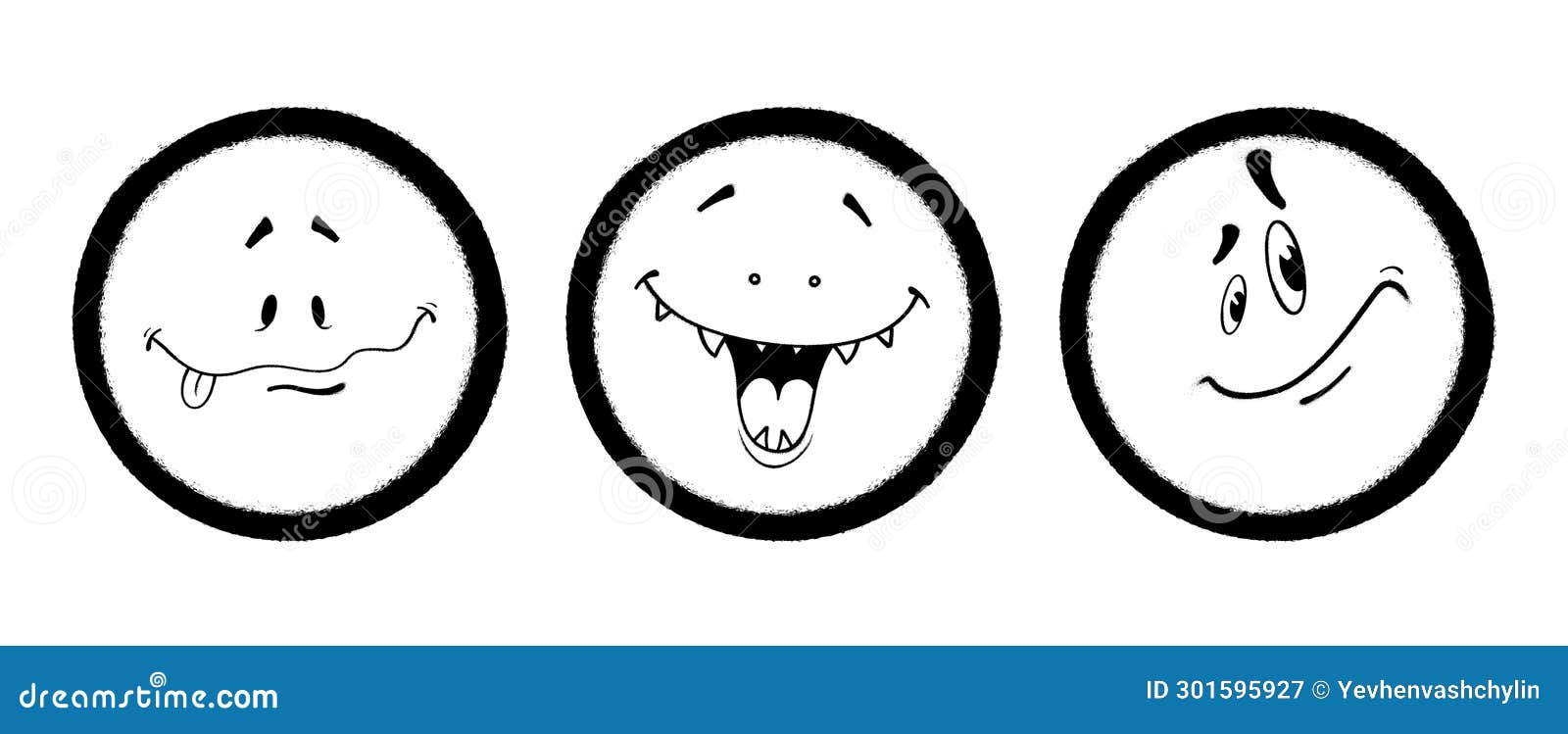 Three Graffiti Emoticons. Smiling Face Painted Spray Paint. Vector ...