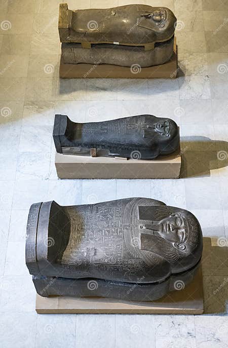 Three Granite Coffins - Egyptian Museum Editorial Stock Photo - Image ...