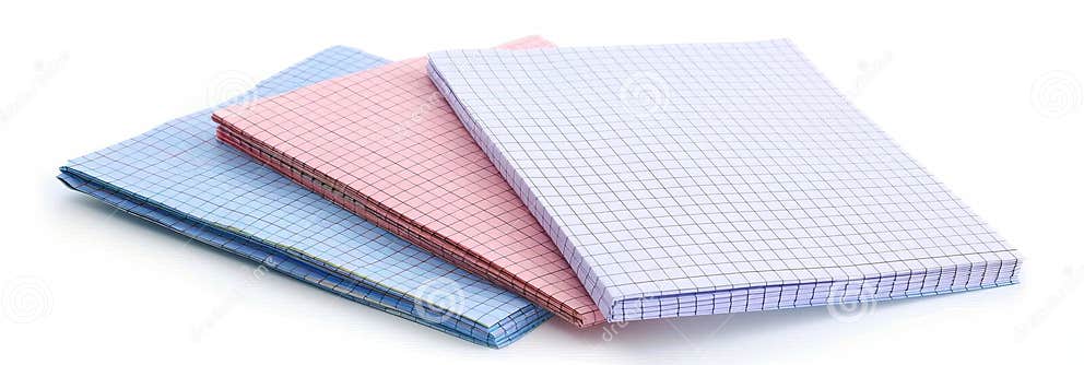 Three Graph Paper Notebooks for Math Class on White Background Stock ...