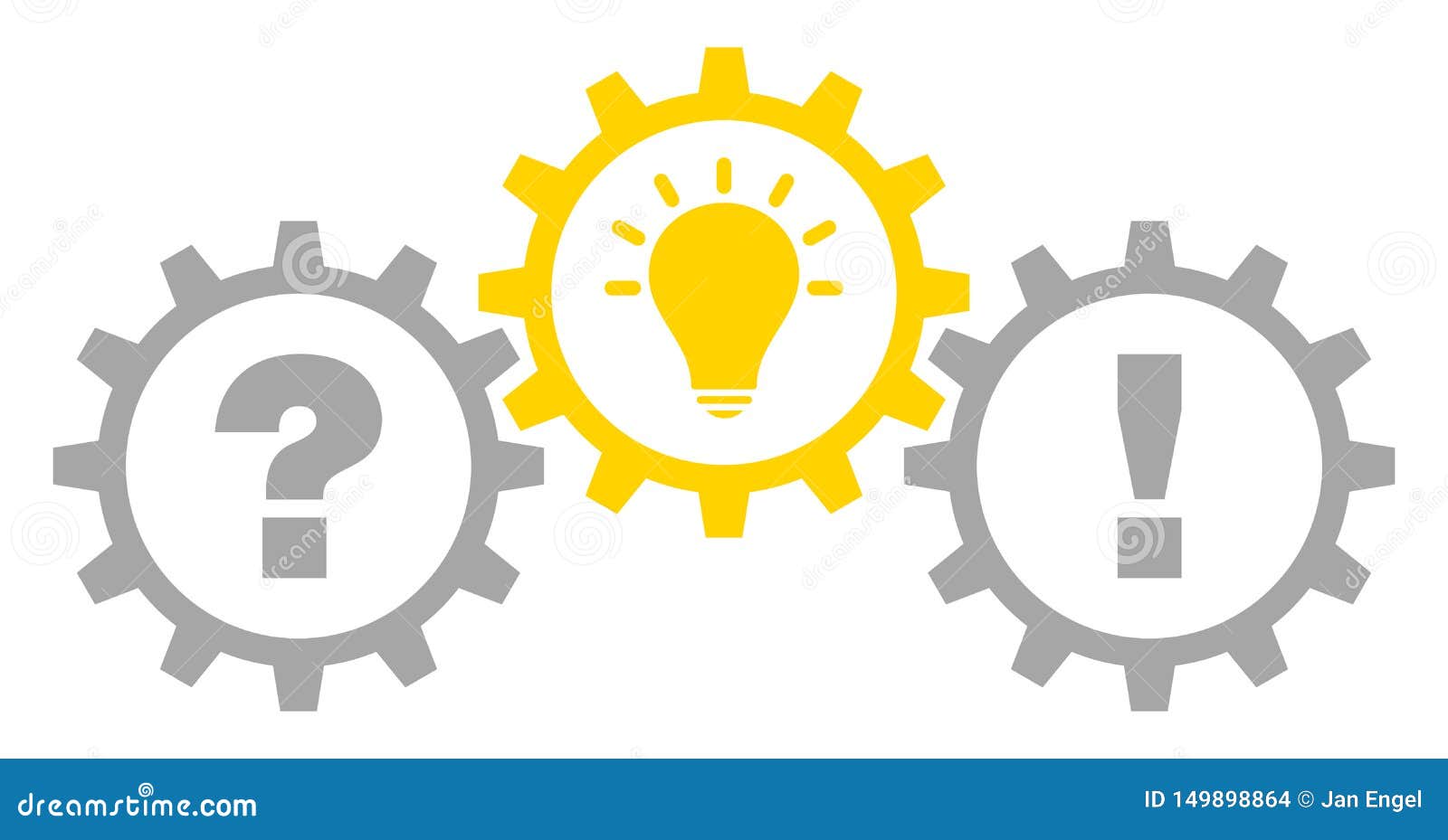 Three Graphic Gears Question Idea and Answer Gray Yellow Outline Stock ...