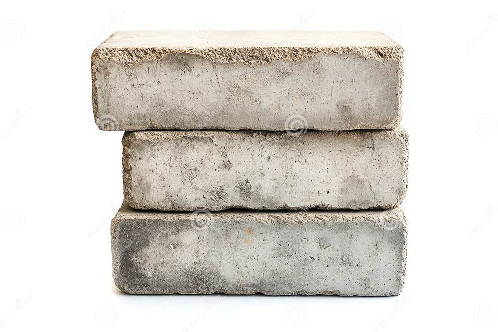 Three Gray Concrete Bricks Stacked on a White Background, Creating a ...