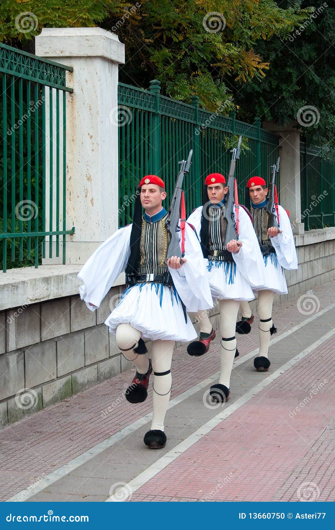 Three Greek Guards Marching in National Costumes Editorial Image ...