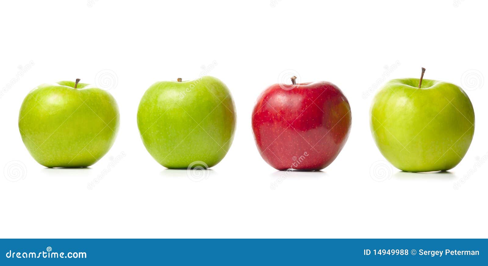 Three Green Apples and One Red Stock Photo - Image of nutrition, group ...