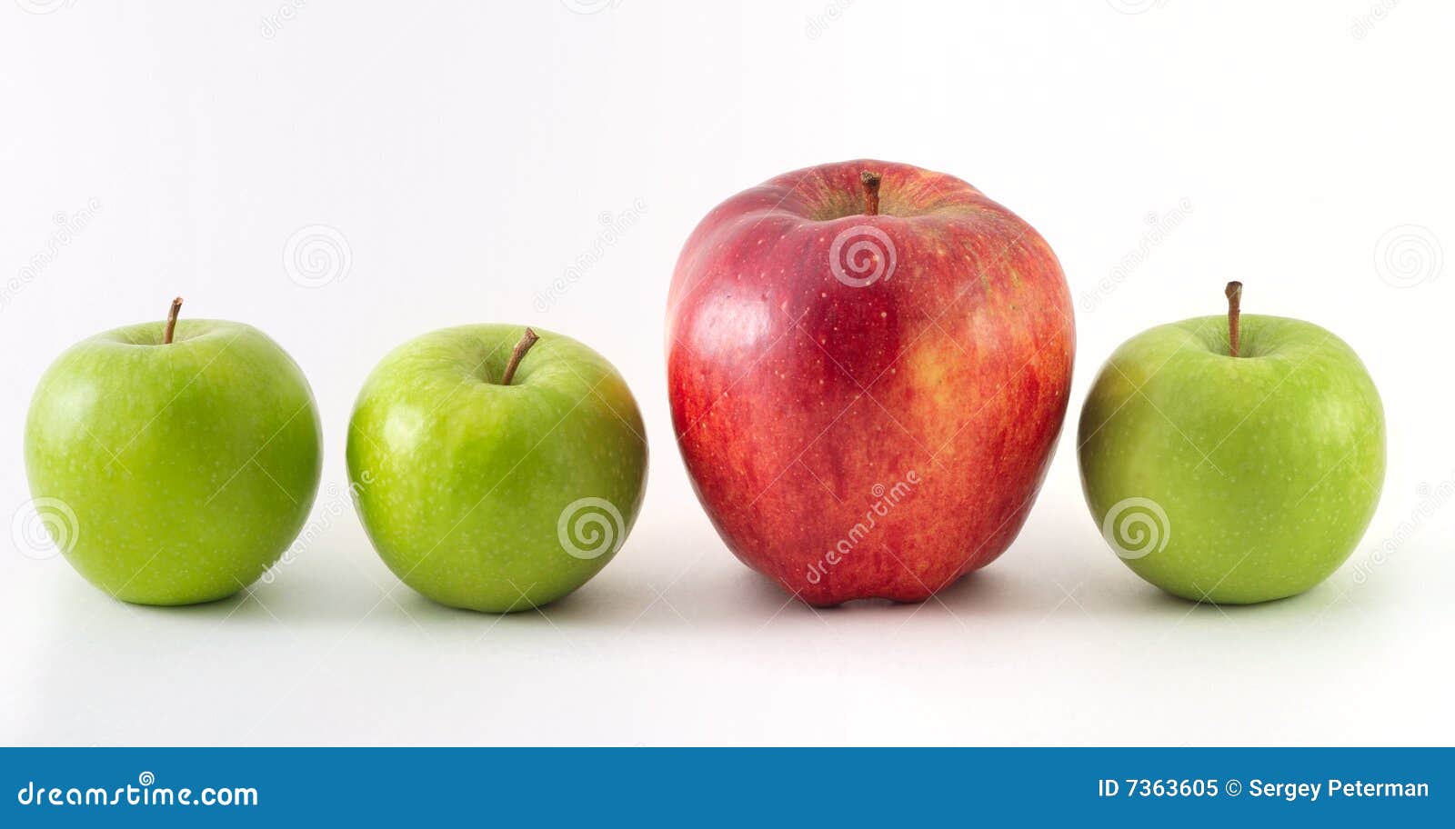 Three Green Apples and One Red Stock Image - Image of health, business ...