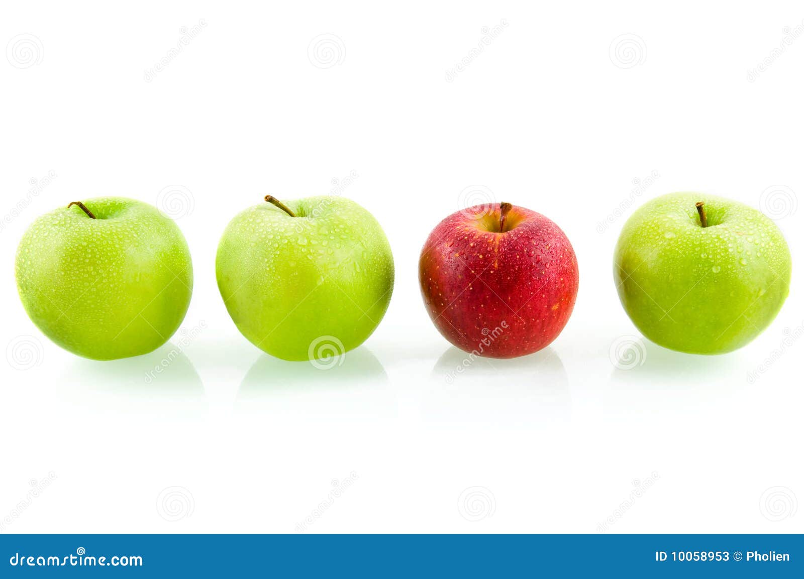 Three Green Apples with One Red Apple Stock Image - Image of alone ...