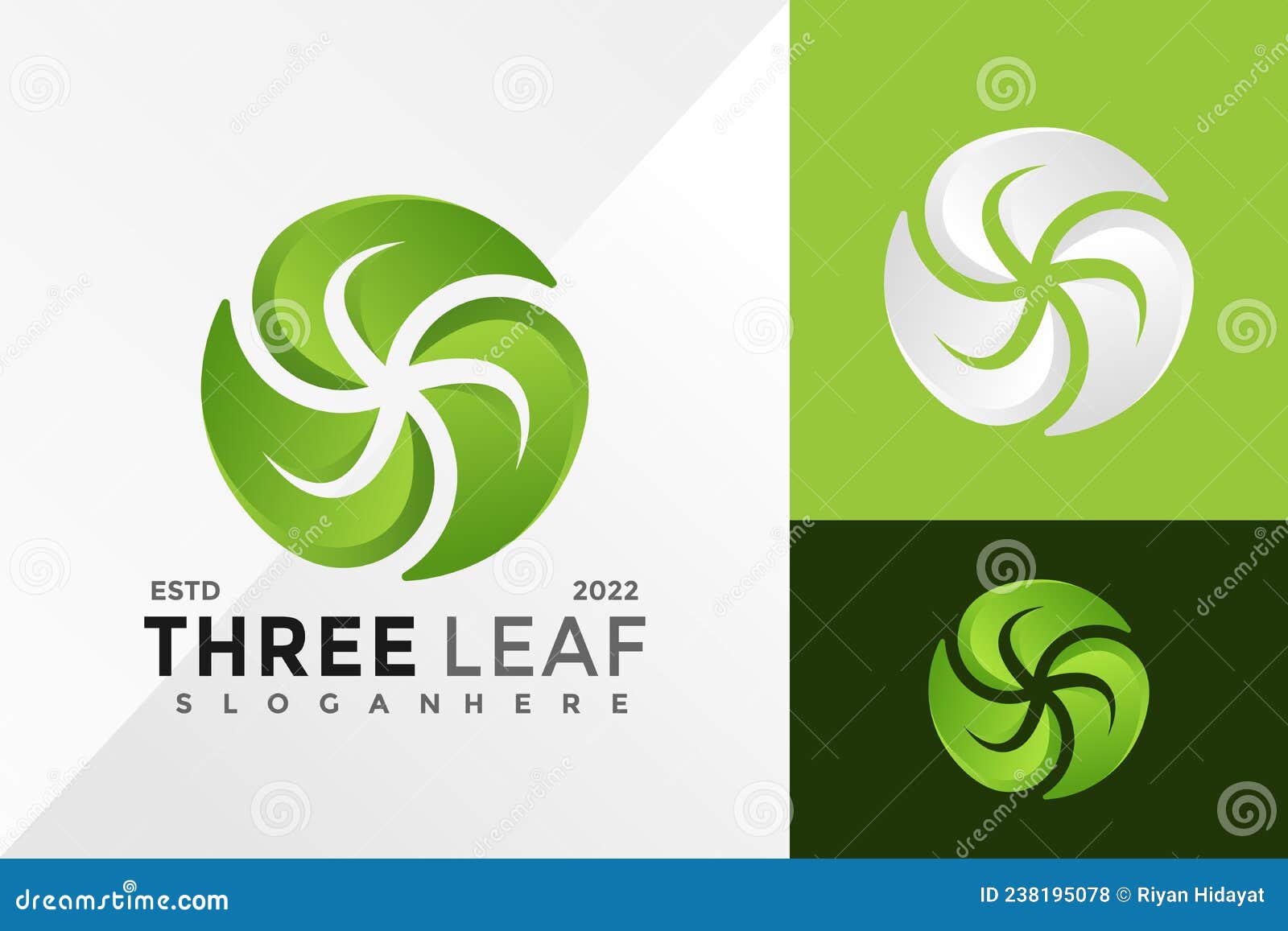 Three Green Leaf Logo Design Vector Illustration Template Stock Vector ...