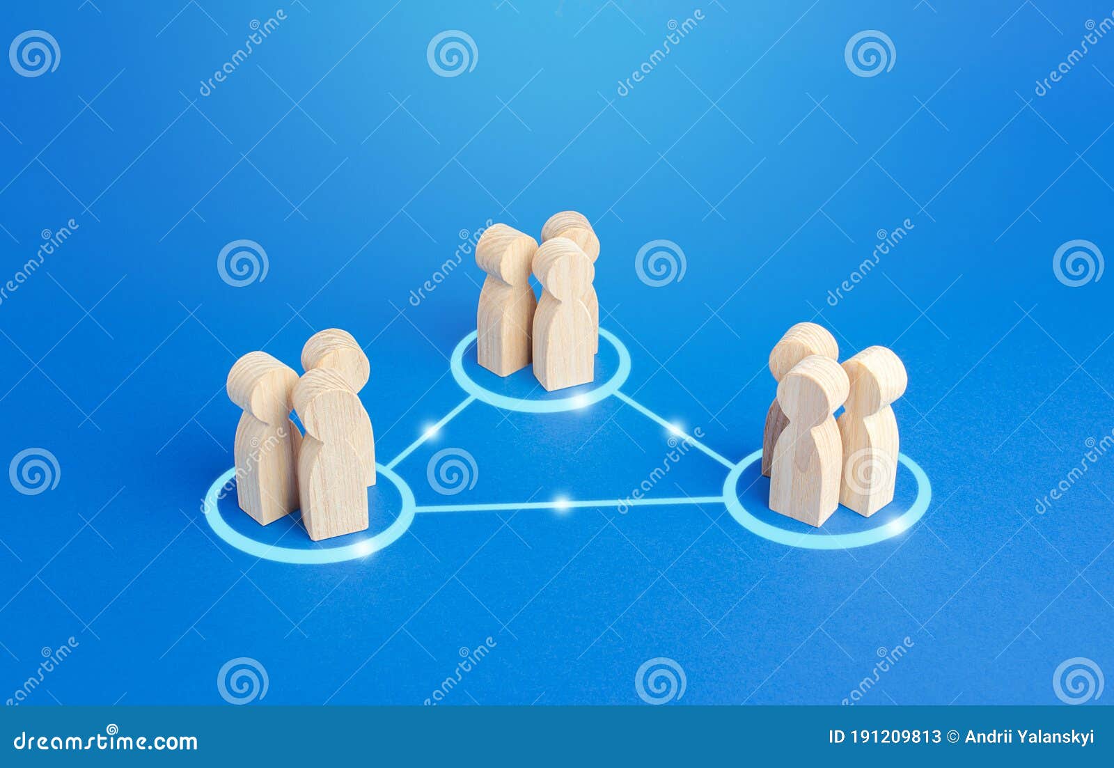 Three Groups of People are Connected by Lines. Cooperation and ...