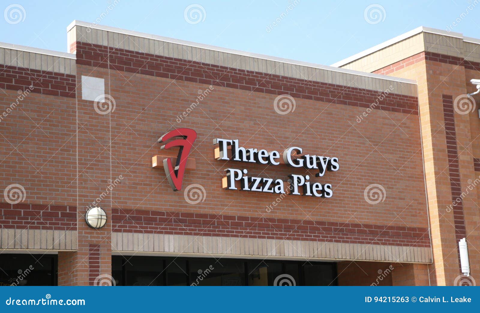Three Guys Pizza Pies editorial stock photo. Image of hand - 94215263