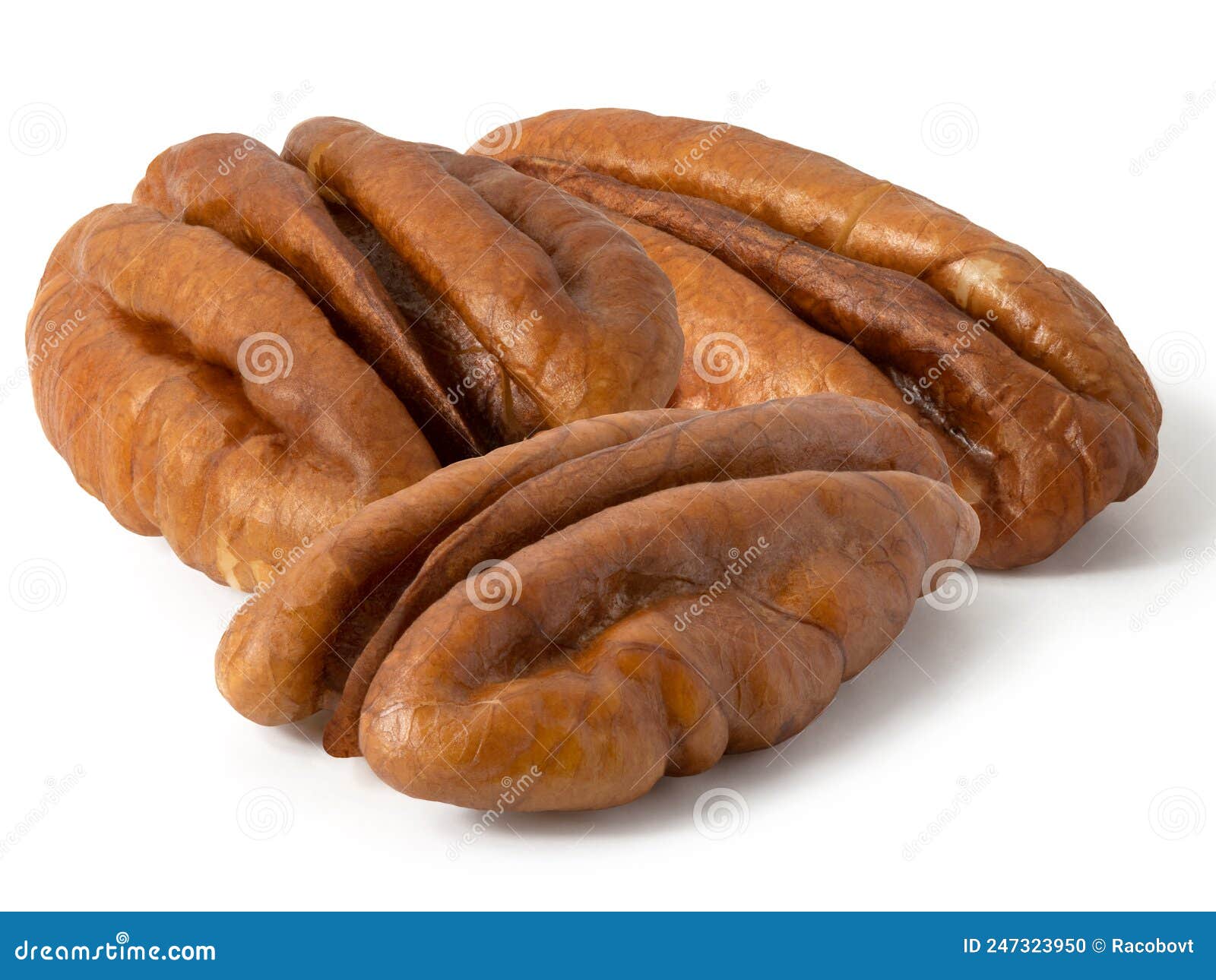 Three Half a Pecan Kernel on White Background. Full Depth of Field ...