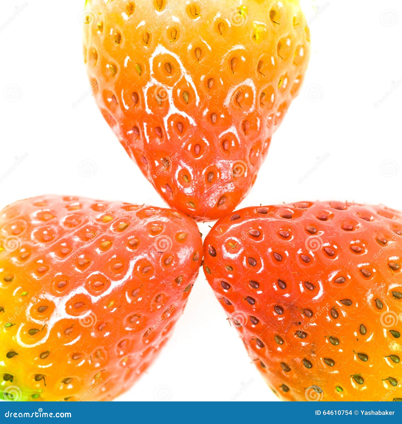 Three Half-ripe Strawberries with Leaves Stock Photo - Image of group ...