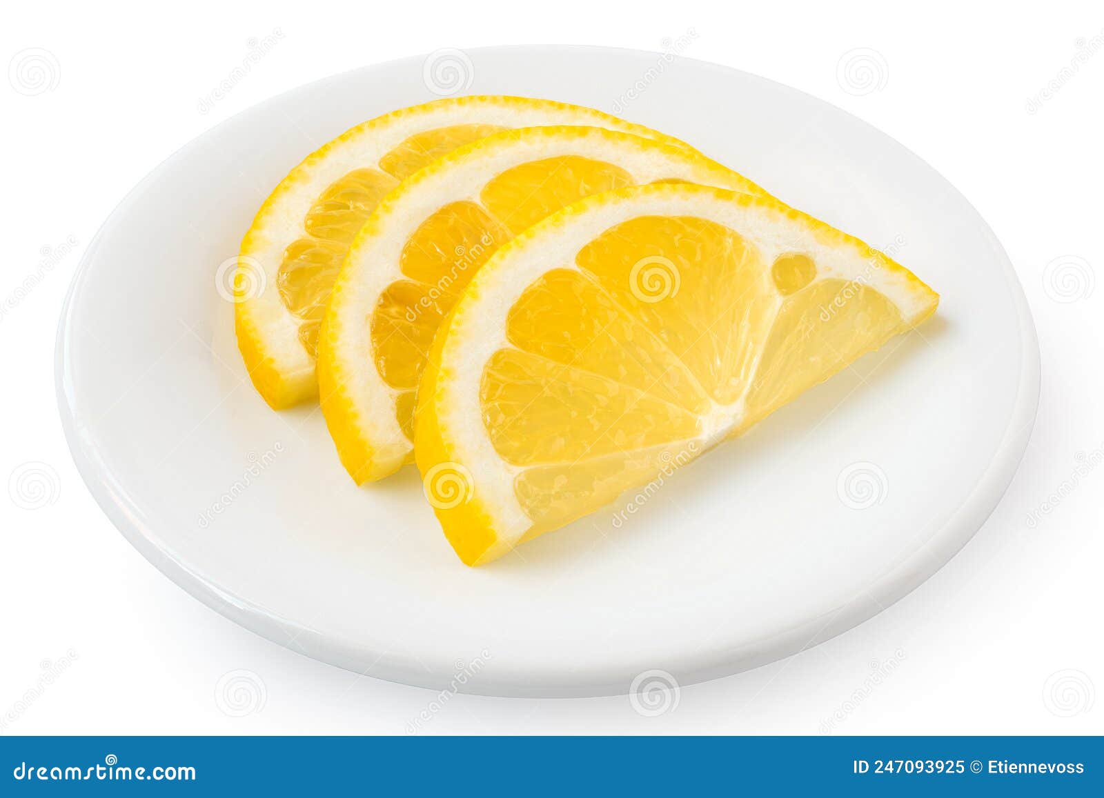 Three Half Slices of Fresh Lemon on White Plate Stock Image - Image of ...