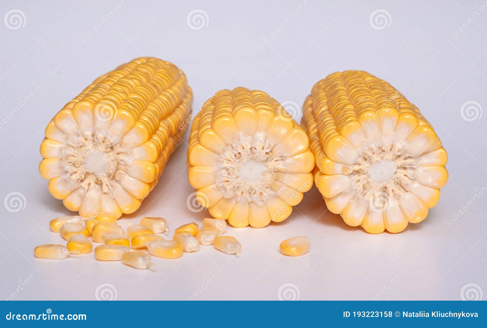Three Halves of a Corncob.Corn Grains.White Background.Front View ...