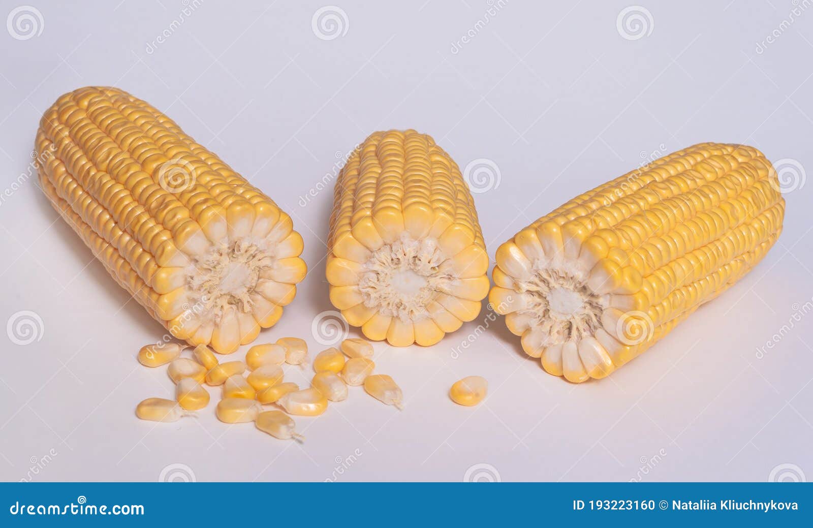 Three Halves of a Corncob.Corn Grains.White Background Stock Photo ...