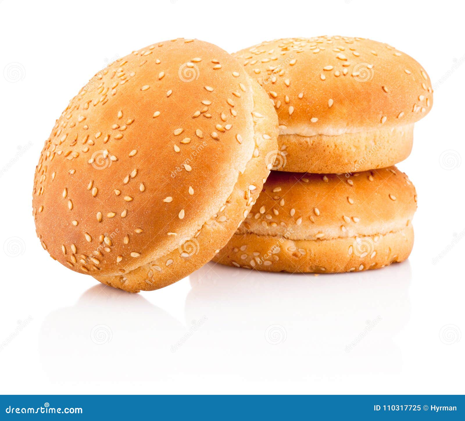 Three Hamburger Buns with Sesame Isolated on White Background Stock ...