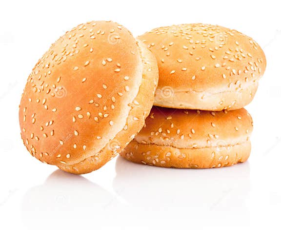 Three Hamburger Buns with Sesame Isolated on White Background Stock ...