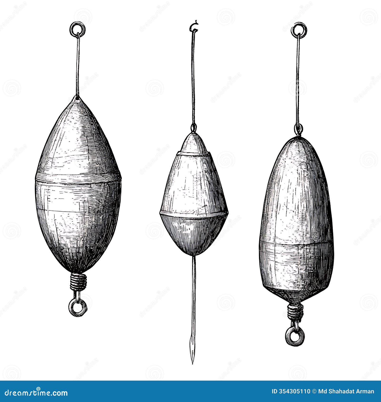 Three Hand-drawn Fishing Floats Isolated on White Stock Illustration - Illustration of sport ...