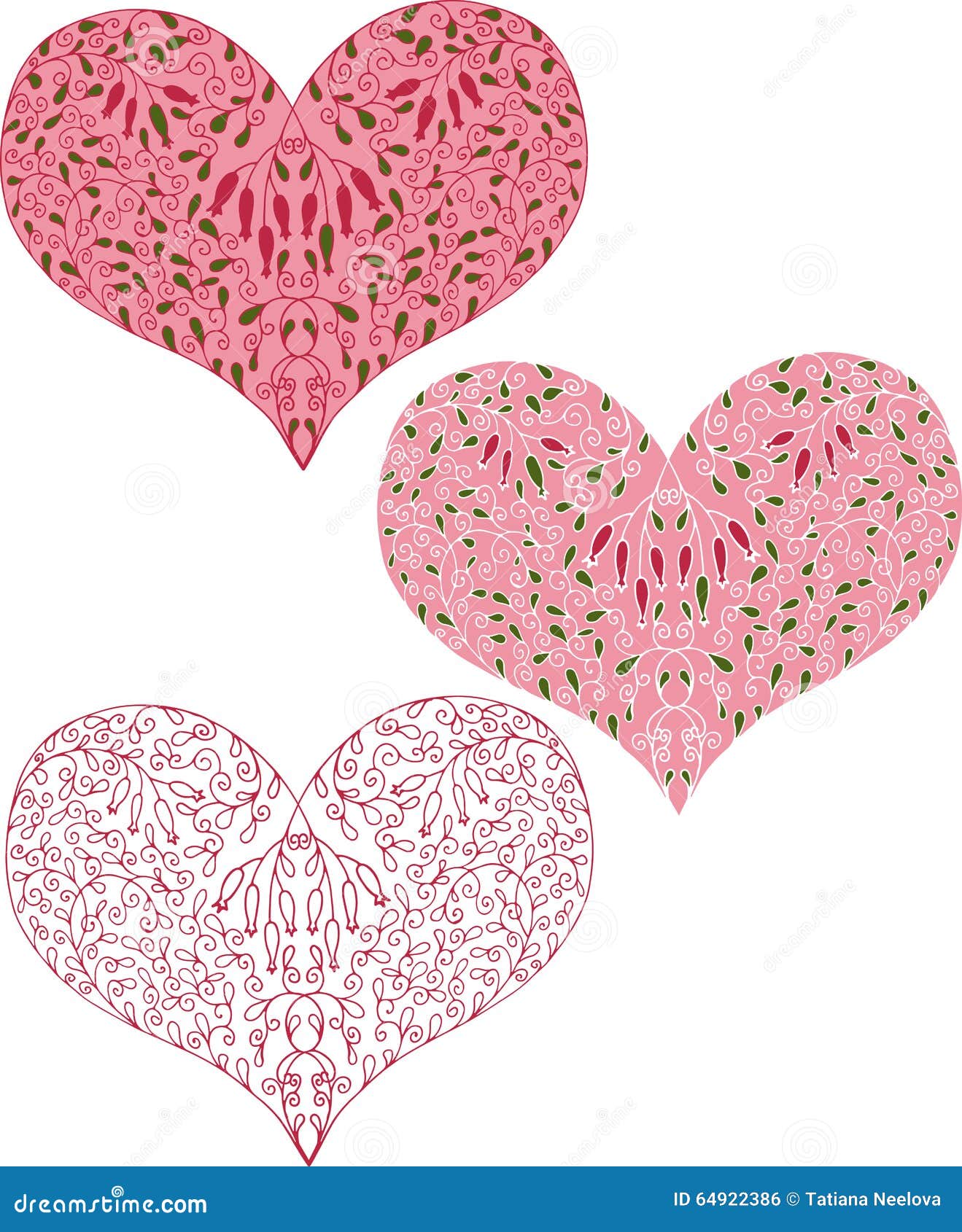 Three hand drawn hearts stock vector. Illustration of mark - 64922386