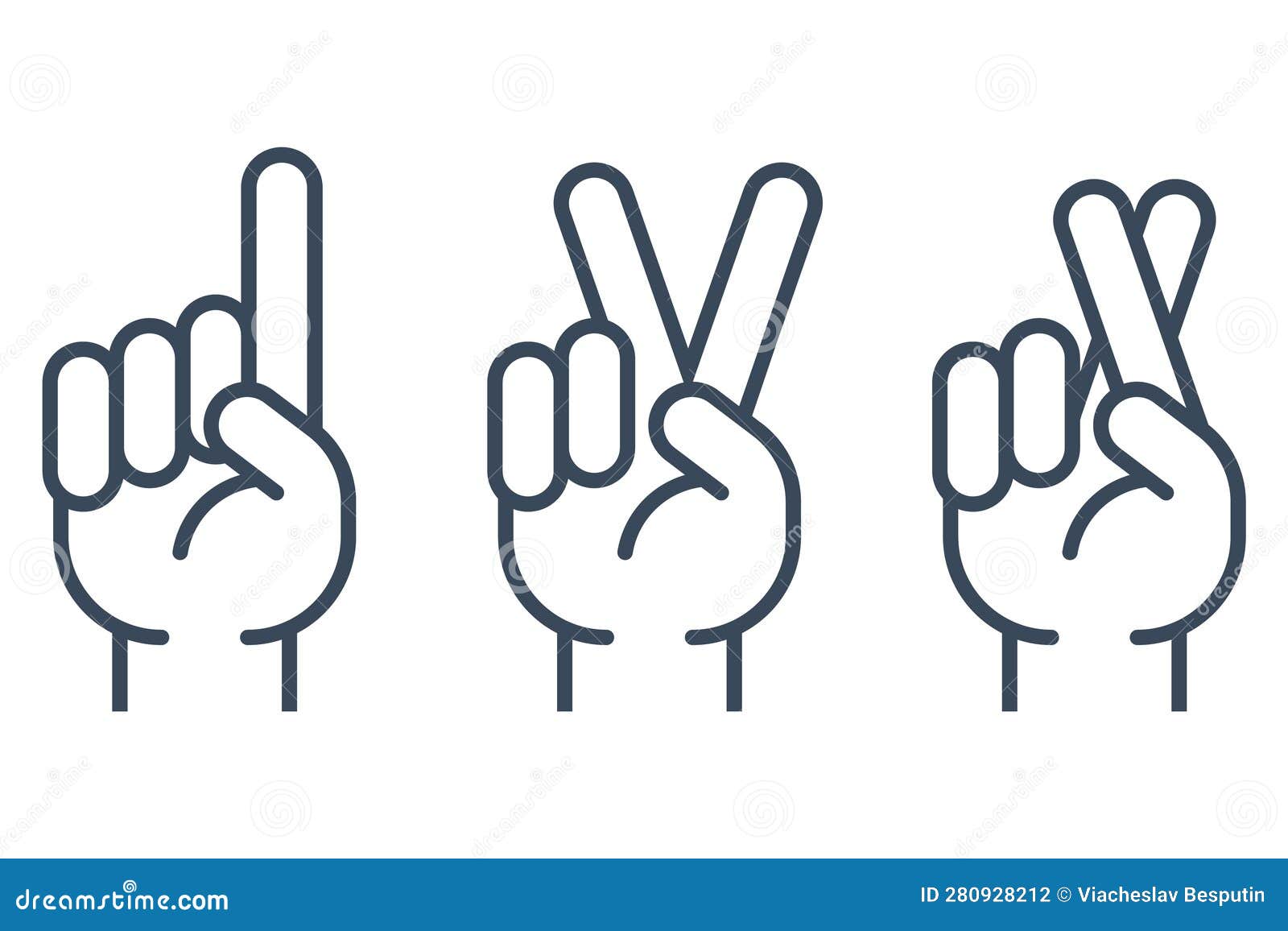 Three hand gesture icons. stock vector. Illustration of signal - 280928212