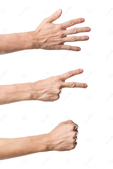Three Hand Gestures. Rock Paper Scissors Game Stock Photo - Image of ...