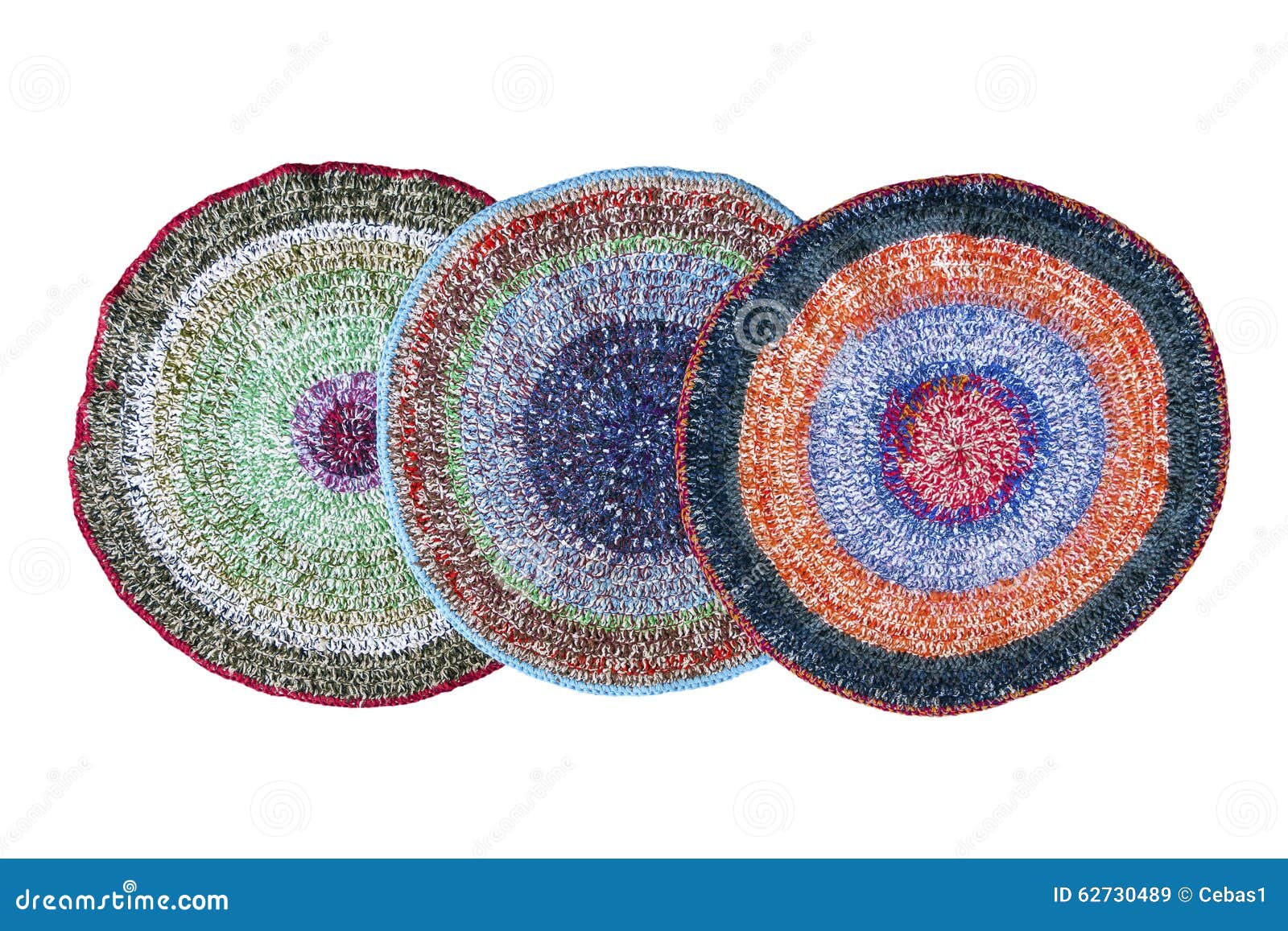 Three Handmade Knitted Rugs Stock Image - Image of rounded, colorful ...