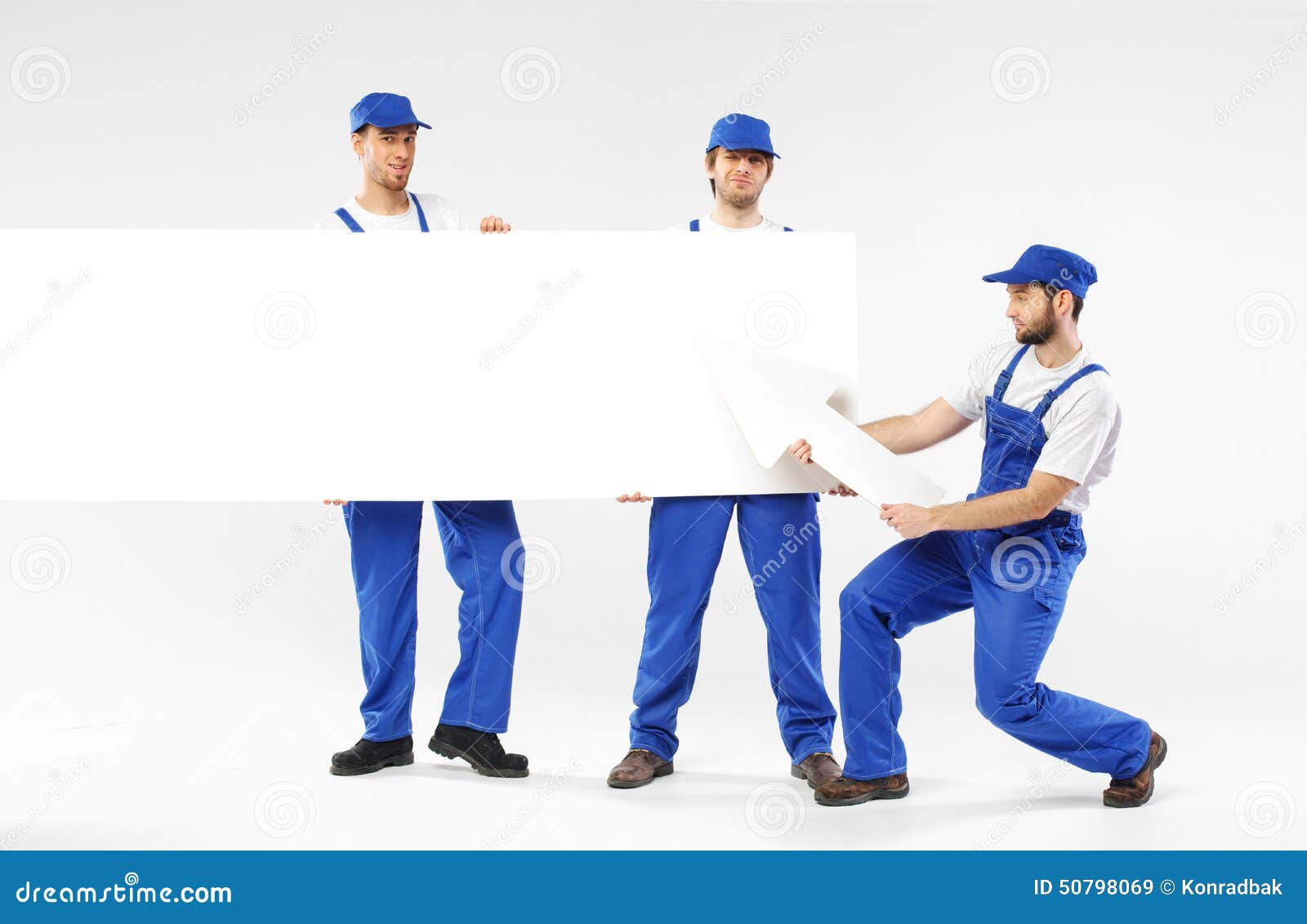 Three Handsome Builders Holding Signs Stock Image - Image of build ...